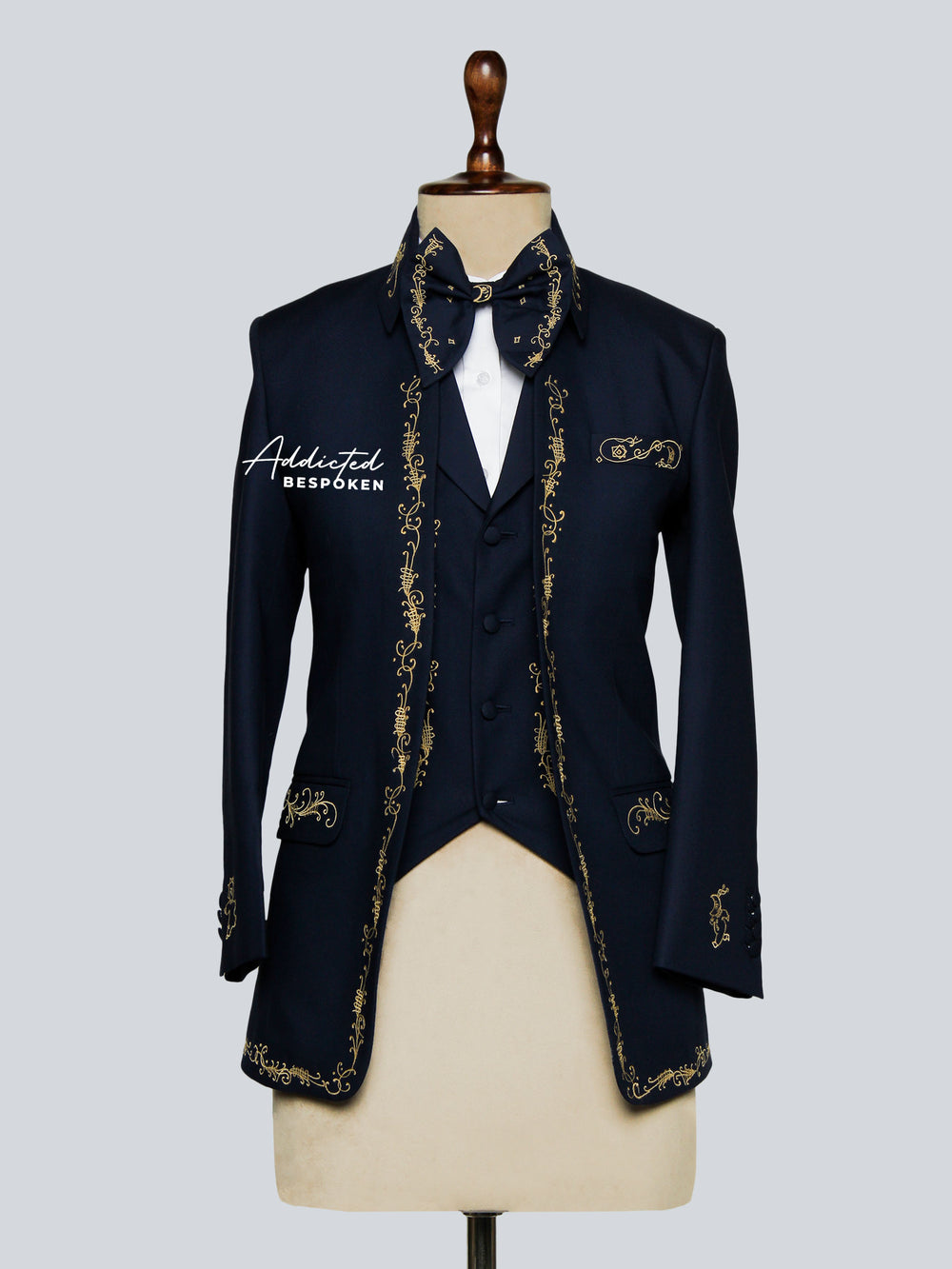 Navy Gold Embroidered Mariachi Suit | Addicted Bespoken