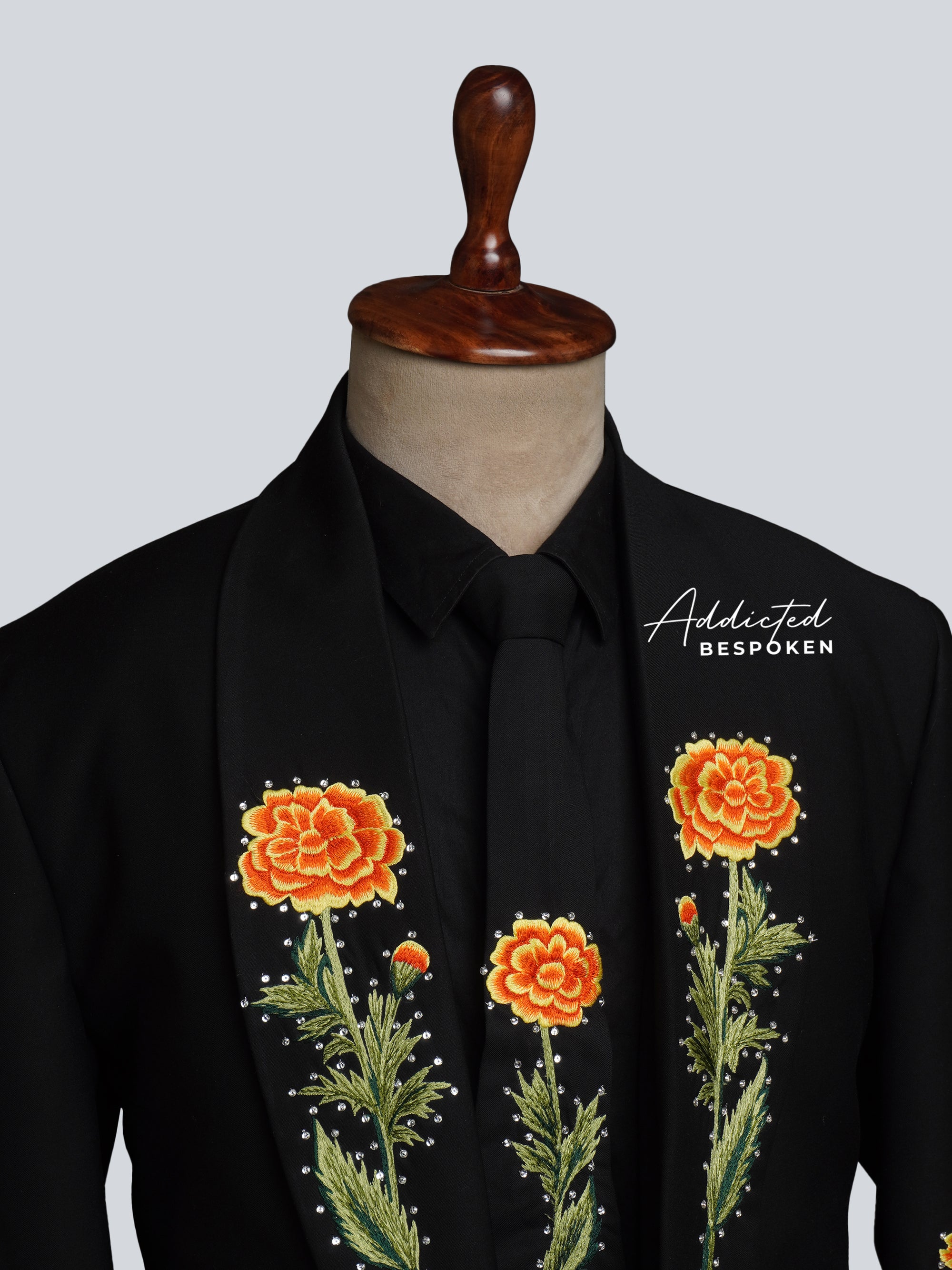 Marigold Vibrant Floral Embroidered Suit | Addicted Bespoken