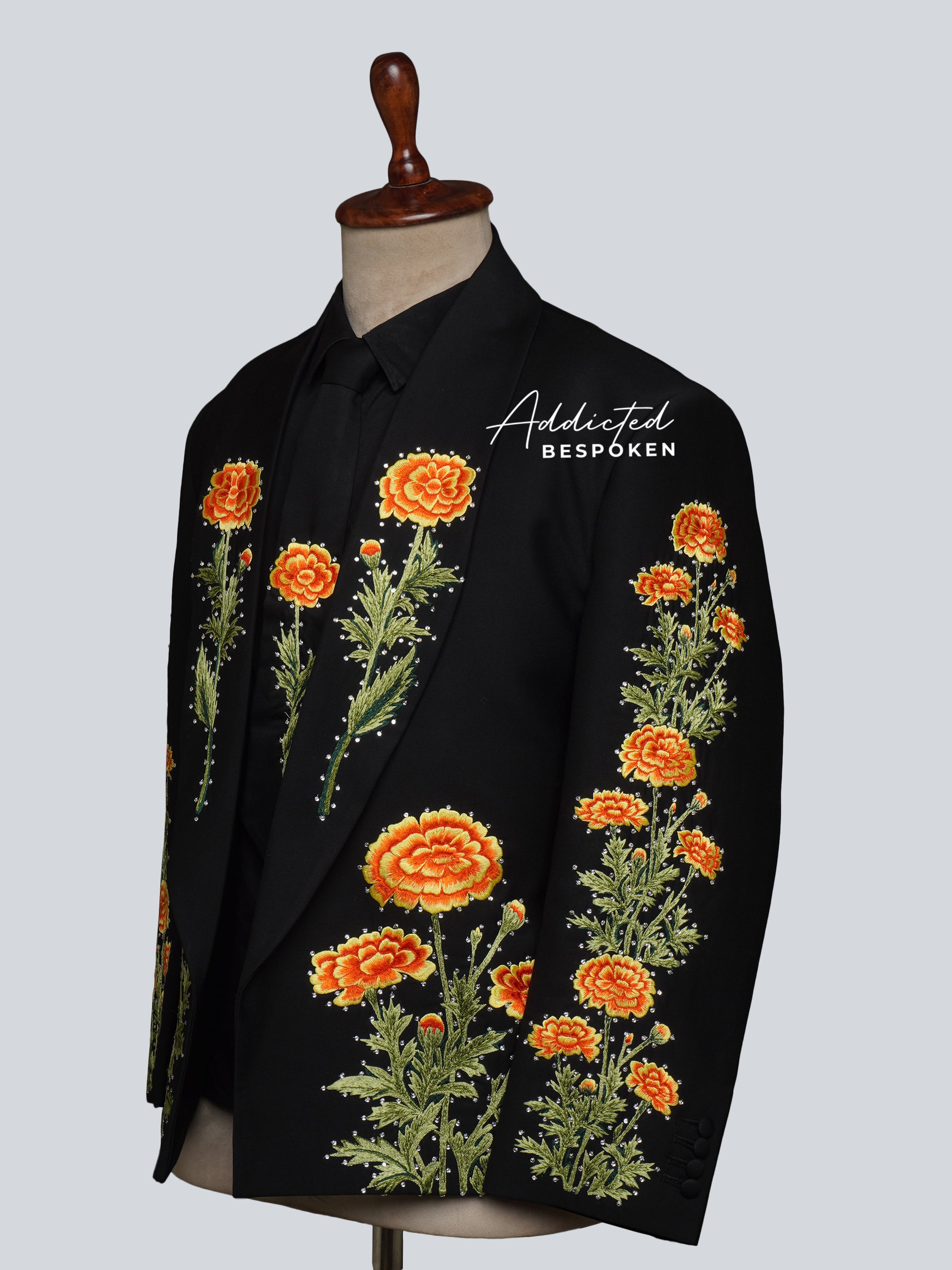 Marigold Vibrant Floral Embroidered Suit | Addicted Bespoken