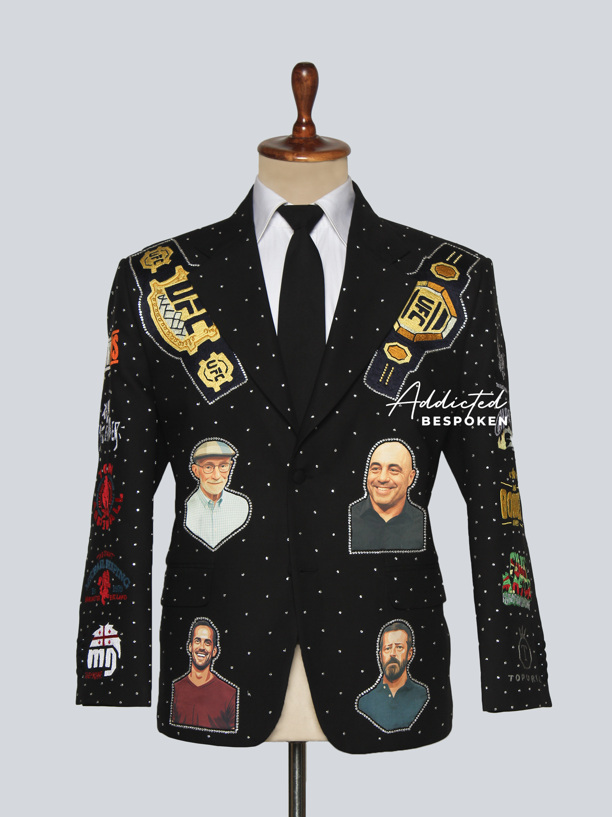 Black UFC-Inspired Portrait Embroidered Blazer | Addicted Bespoken