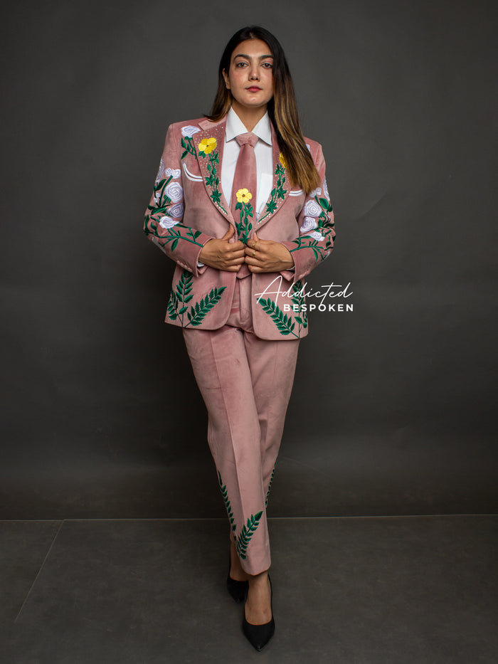 Dusty Rose Floral Embroidered Suit | Addicted Bespoken